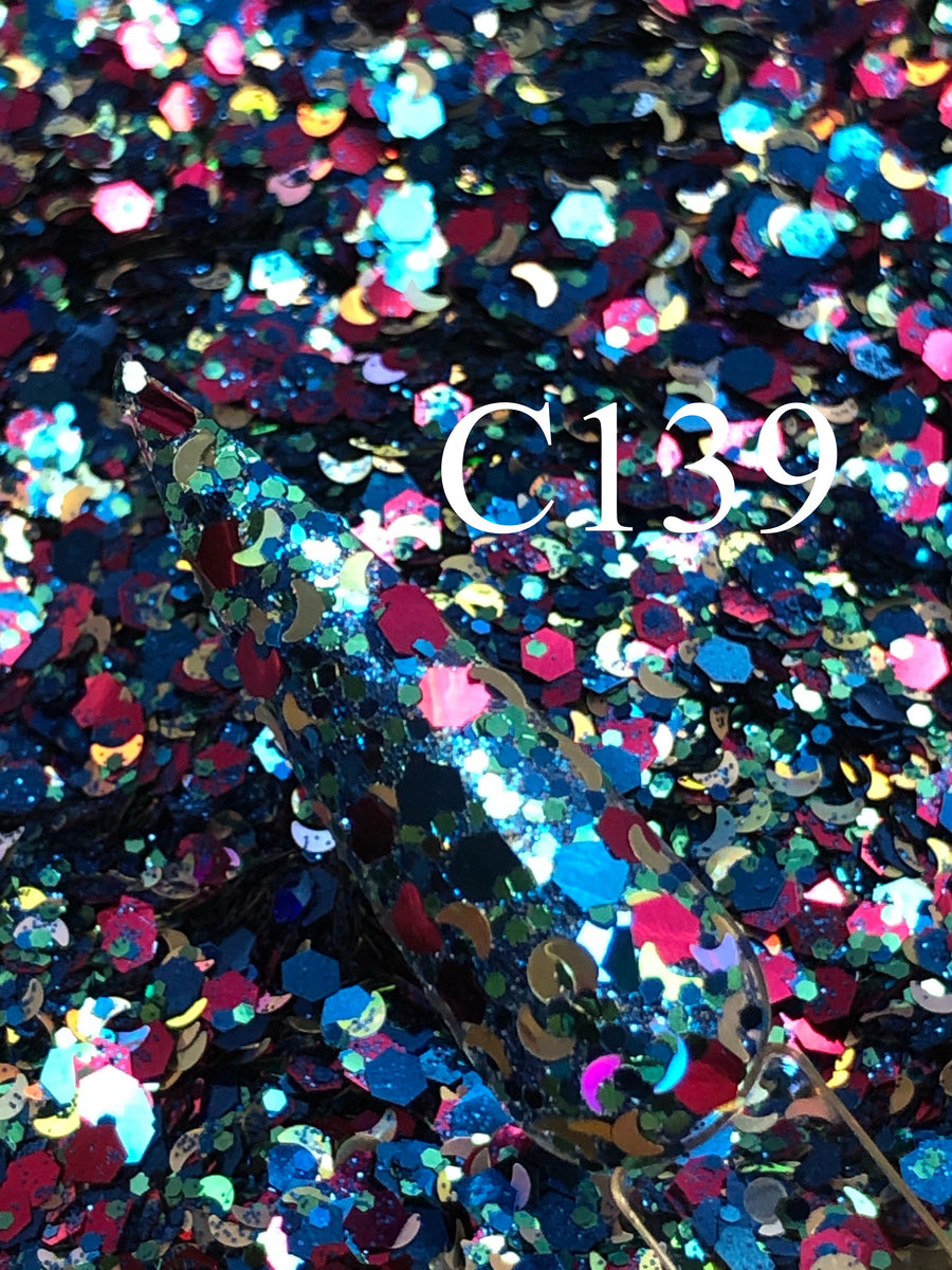 Glitter C139 Chunky Blue Raspberry & Moons – Sea Tonez